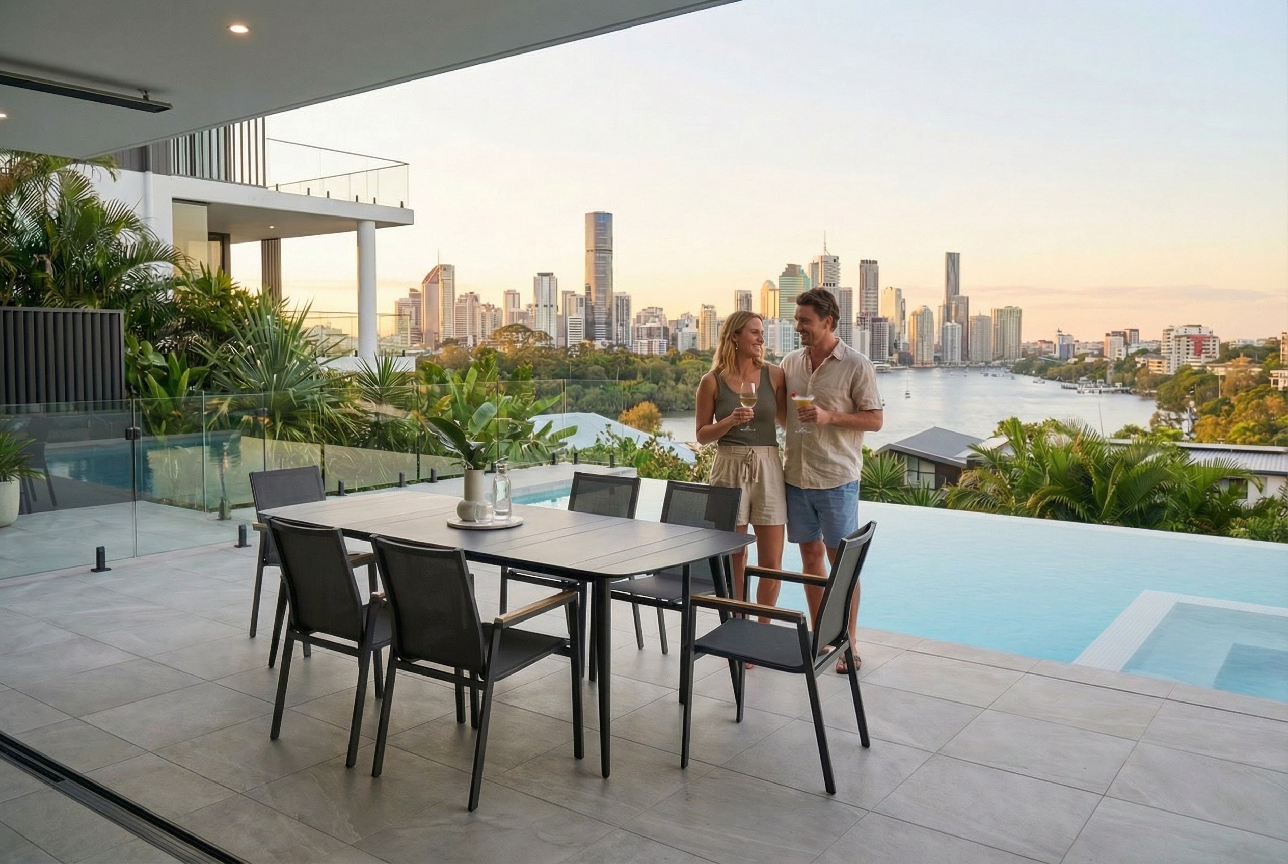Amalfi Rectangle Table Outdoor Dining Suite in Gunmetal (Choose Chairs ...