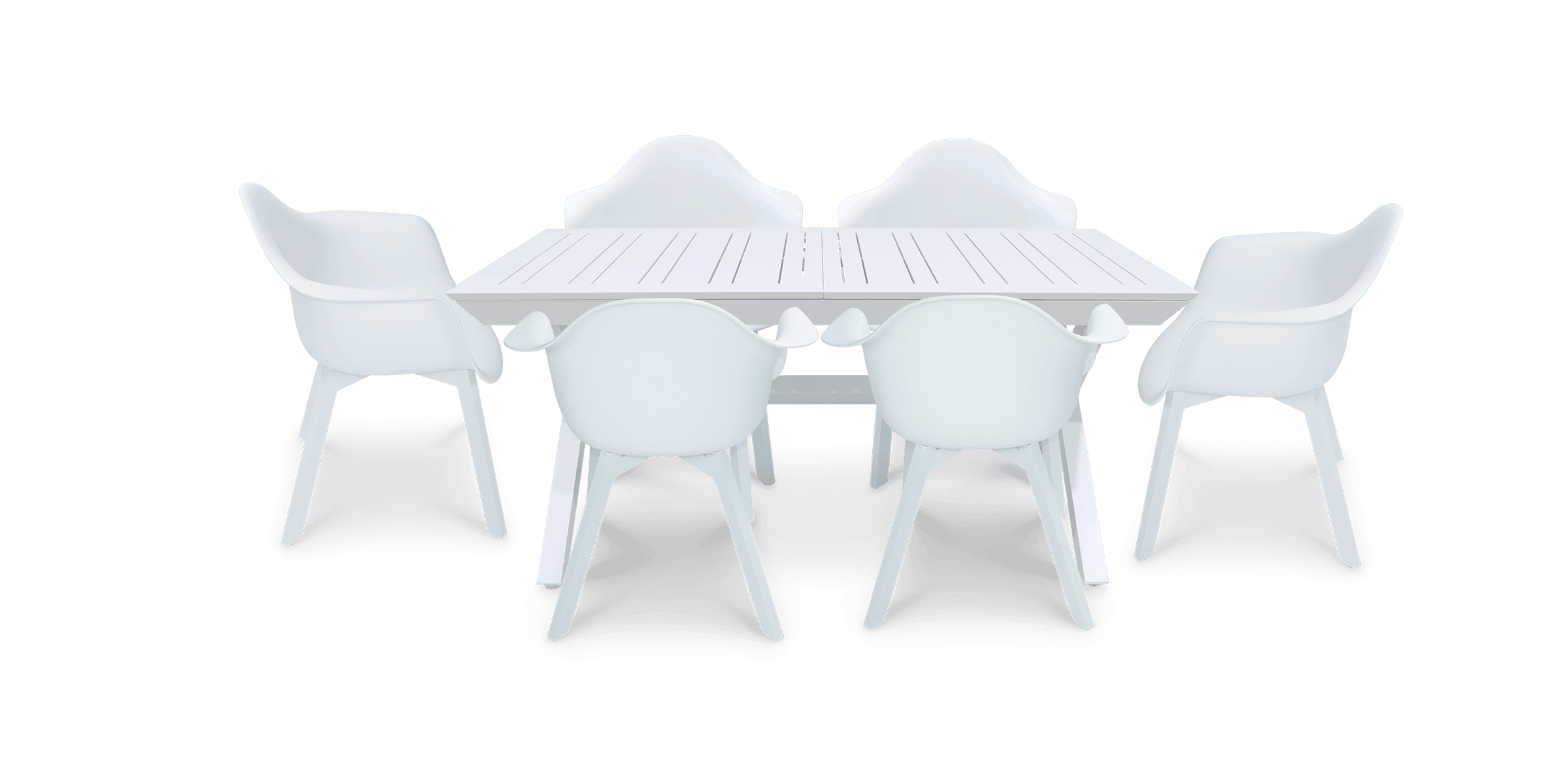 Caribbean Outdoor Extension Table in White with UV Plastic Outdoor Cha ...
